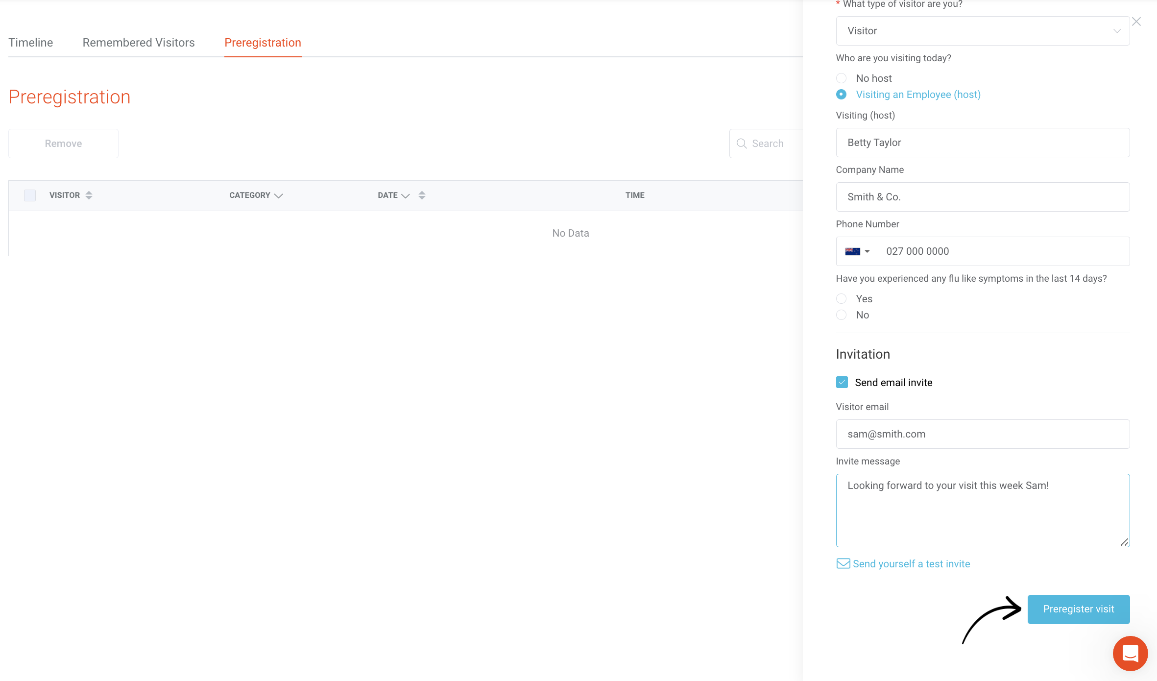 Visitor preregistration